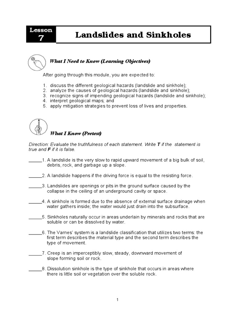 Landslides and Sinkholes: Lesson | PDF | Landslide | Sinkhole