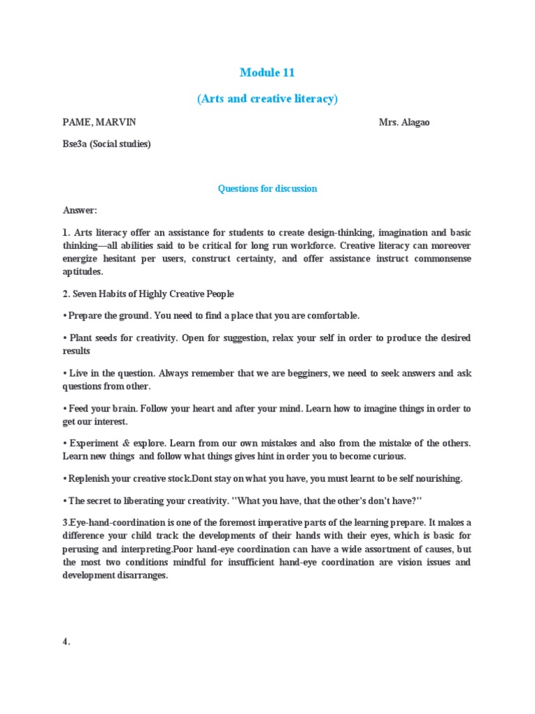 (Arts and Creative Literacy) : Questions For Discussion | PDF ...