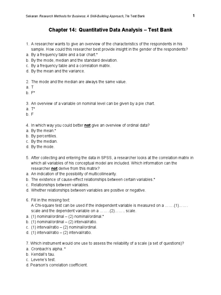Quantitative Data Analysis - Test Bank: Sekaran Research Methods For ...