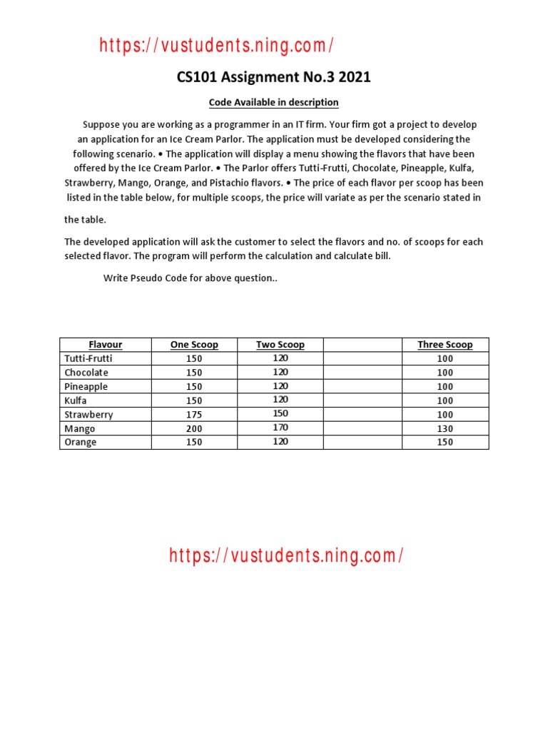 CS101 Assignment No.3 Solution 2021 | PDF | Confectionery | Desserts