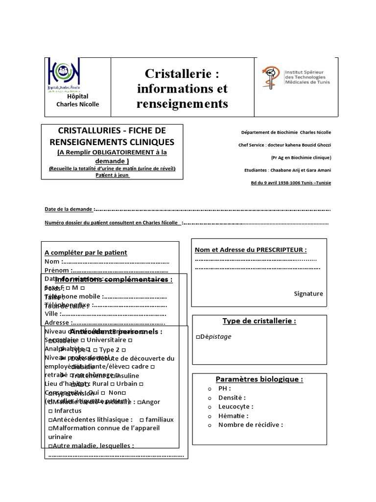 Fiche Patient | PDF | Médecine | Maladies et troubles