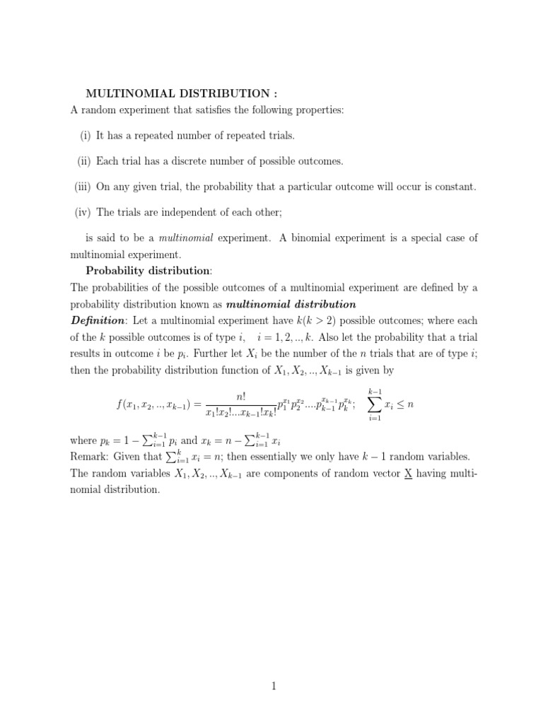 Multinomial Distribution:: Definition: Let A Multinomial Experiment ...