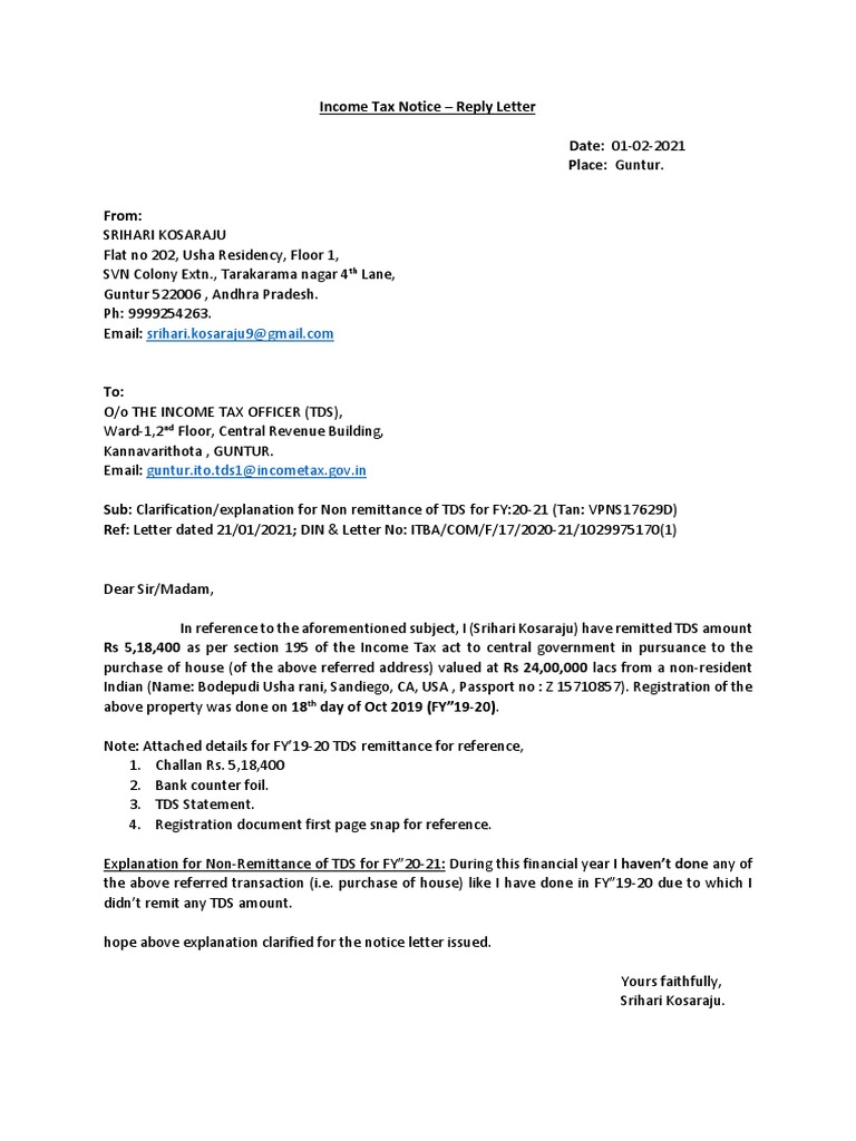 TDS Reply Letter | PDF