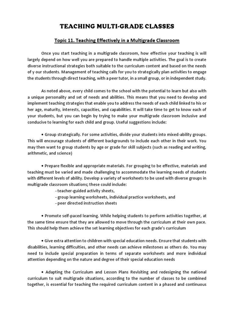 Teaching Multi-Grade Classes: Topic 11. Teaching Effectively in A ...