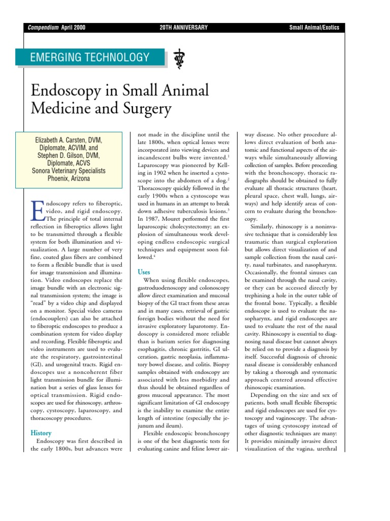 Endoscopy in Small Animal Medicine and Surgery: Emerging Technology ...