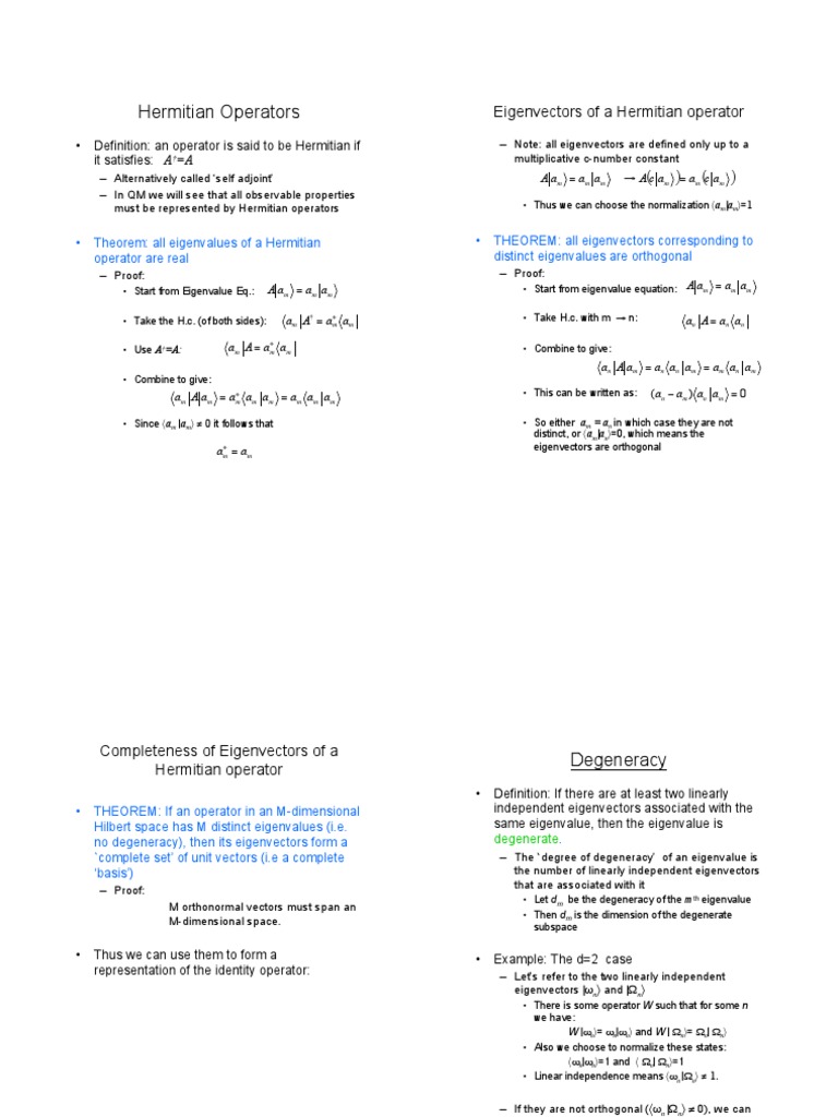 Hermitian Operators: Eigenvectors of A Hermitian Operator | PDF | Eigenvalues And Eigenvectors ...