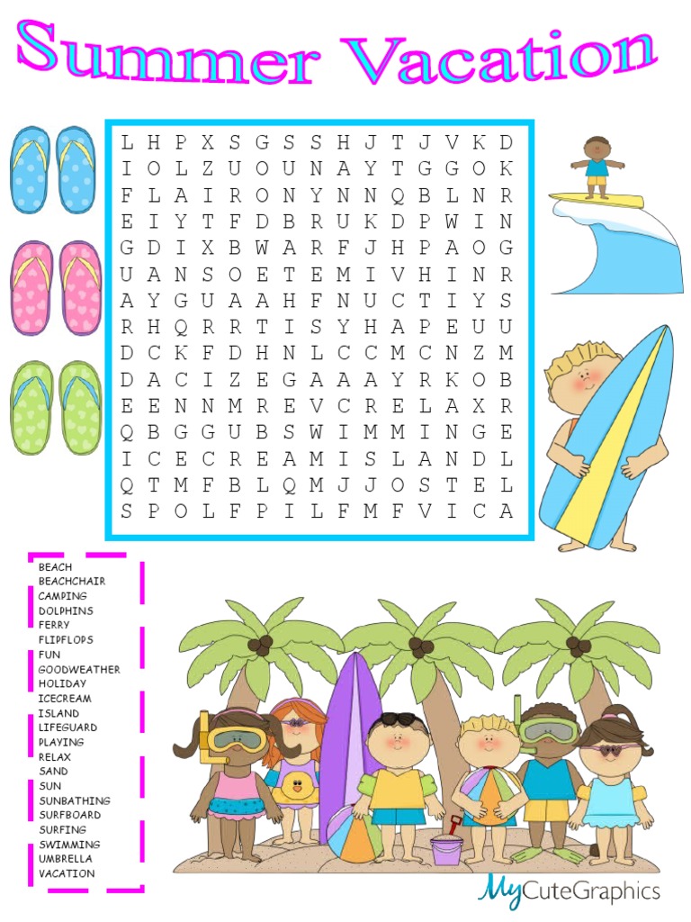 Summer Vacation Wordsearch With Key Fun Activities Games Wordsearches ...