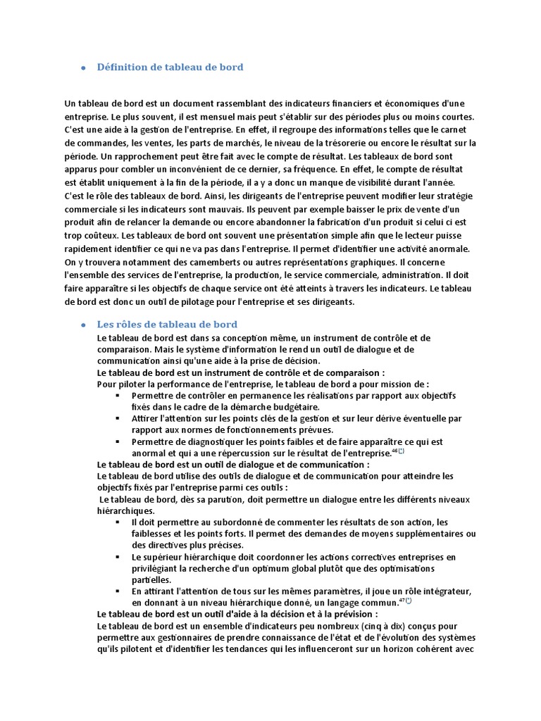 Définition et rôle du tableau de bord | PDF | Sociétés | Business