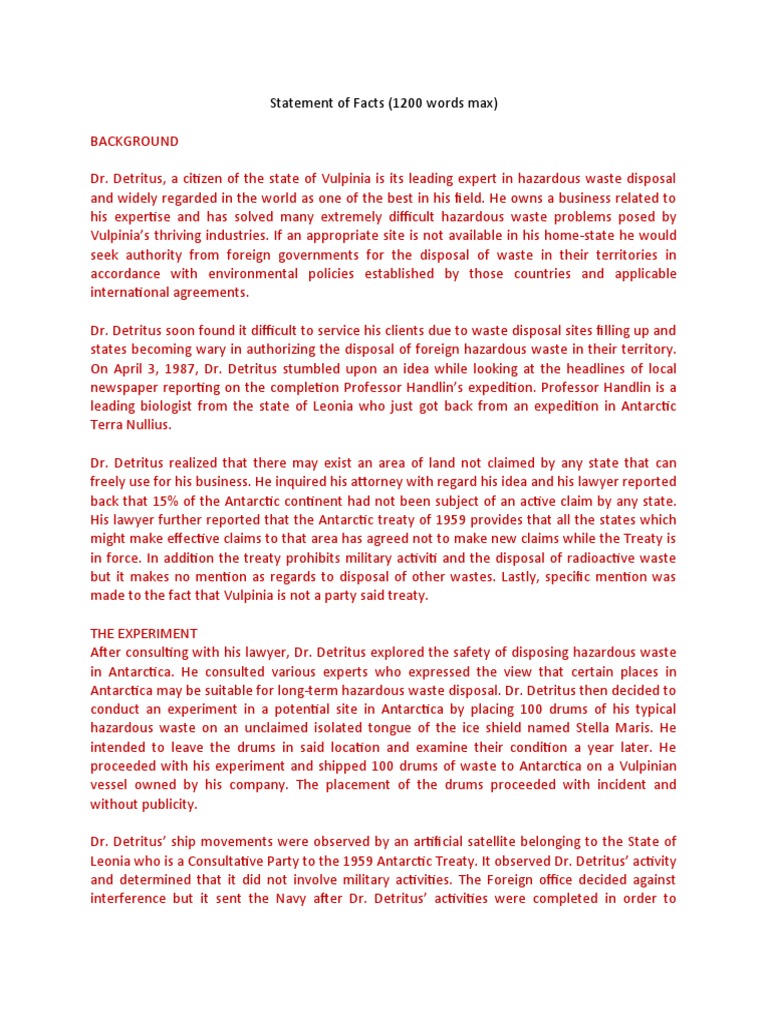 PIL Statement of Facts | PDF | Antarctica | Treaty