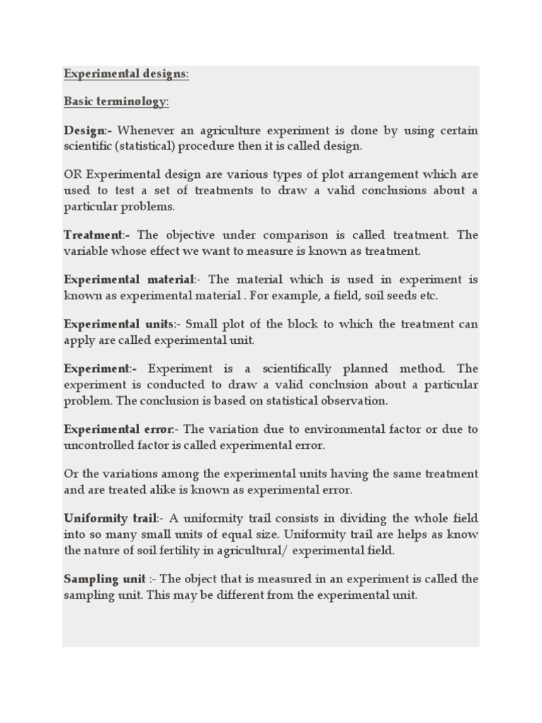 Understanding Experimental Designs in Agriculture | PDF | Design Of ...
