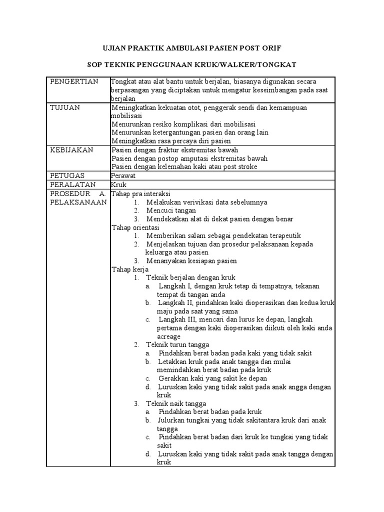 Sop Ambulasi Pasien Ost Orif | PDF