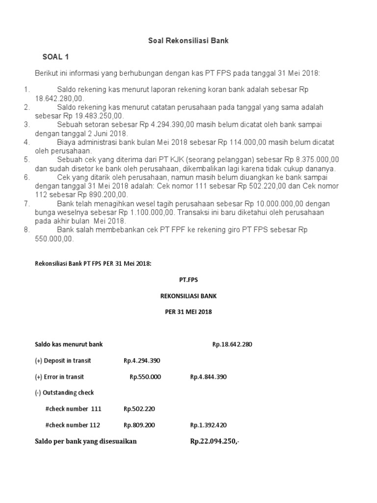 Soal Rekonsiliasi Bank Pdf