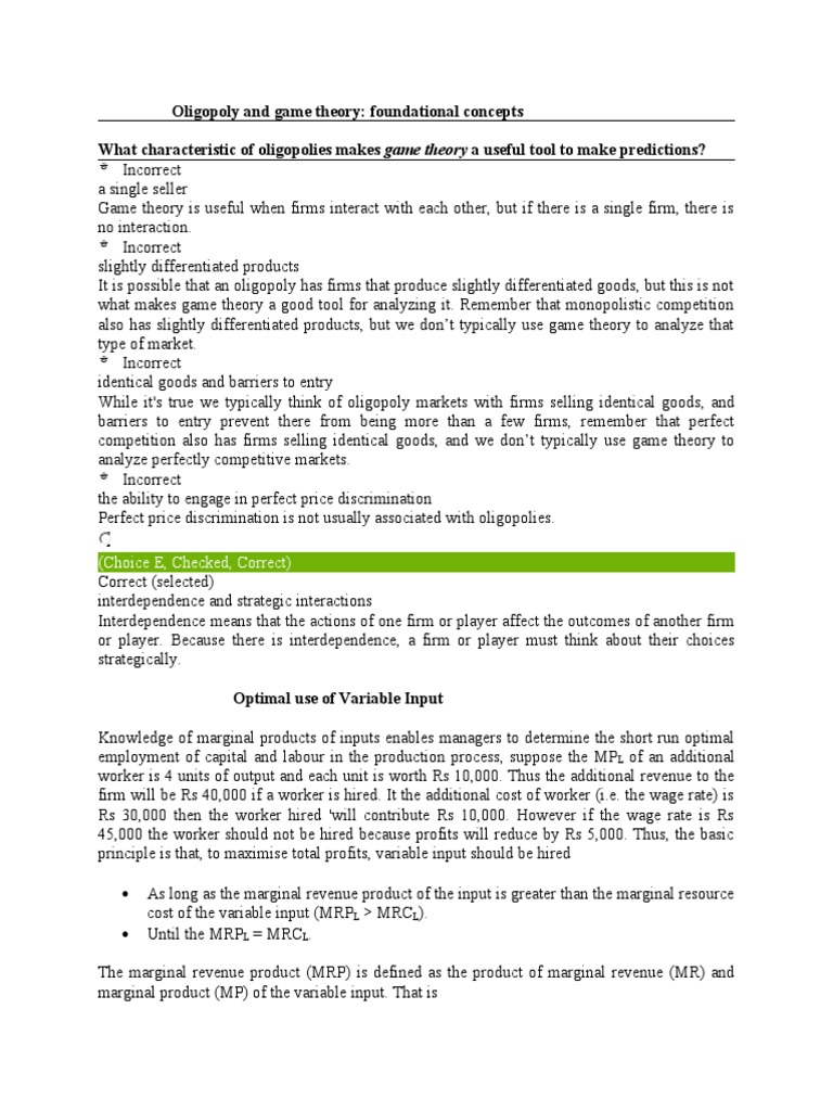 Oligopoly and Game Theory | PDF | Labour Economics | Oligopoly