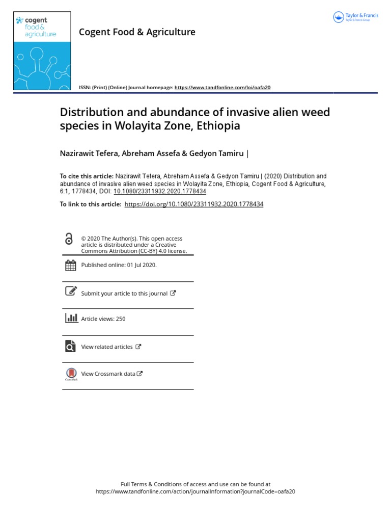 Distribution and Abundance of Invasive Alien Weed Species in Wolayita ...