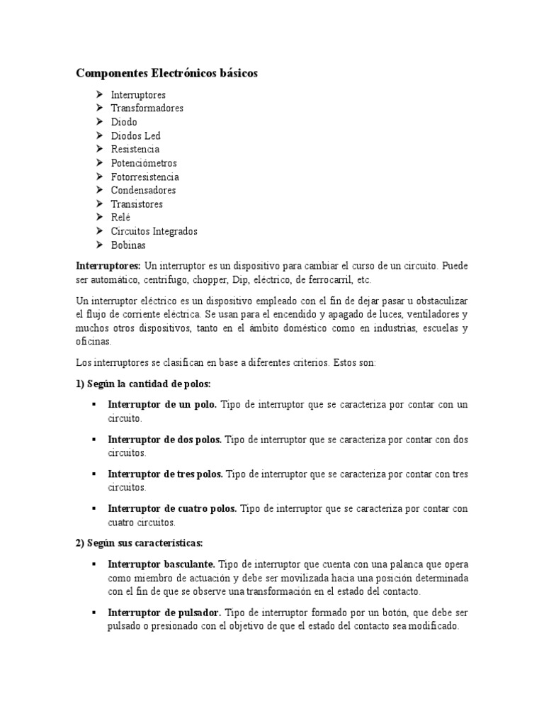 Componentes Electrónicos Básicos | PDF | Transformador | Energia electrica