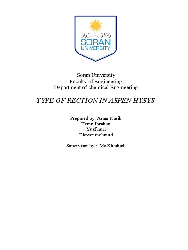 Analysis of Reaction Types and Reactors in Aspen HYSYS for Chemical ...