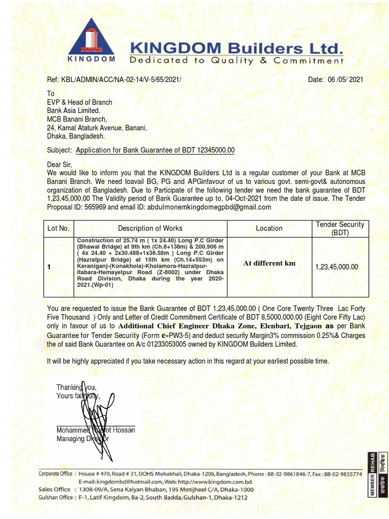 BG Application Bank Asia | PDF