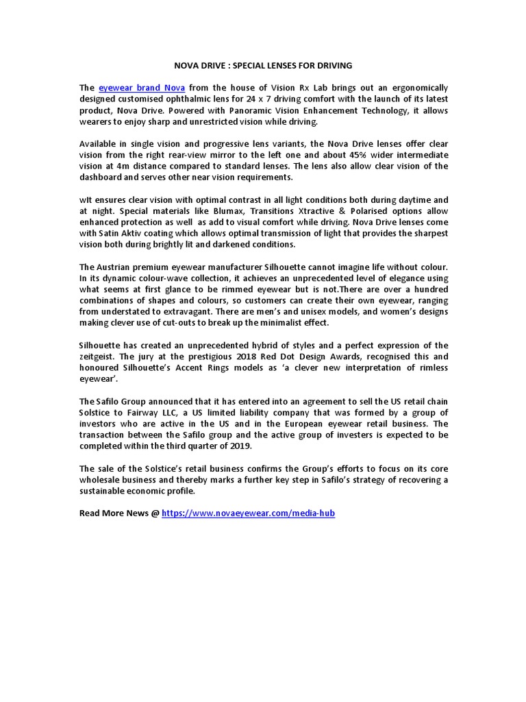 Nova Drive - Special Lenses For Driving | PDF | Glasses | Vehicles