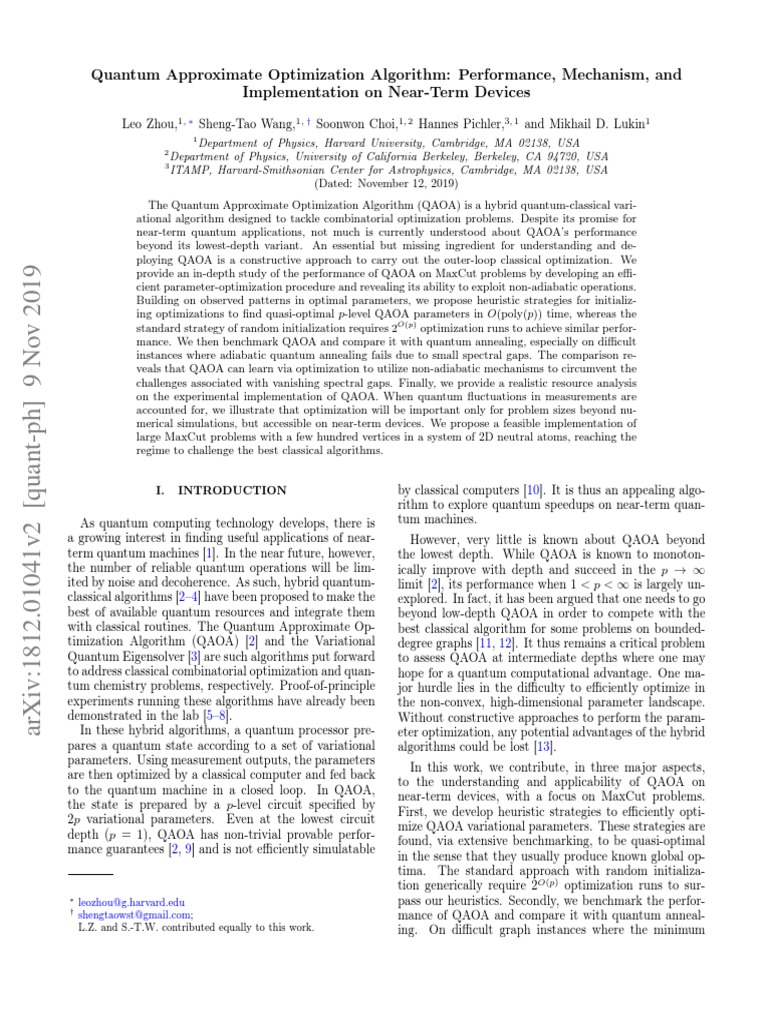 Quantum Approximate Optimization Algorithm: Performance, Mechanism, and Implementation On Near ...