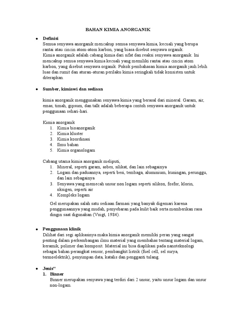Bahan Kimia Anorganik | PDF | Teknologi & Rekayasa
