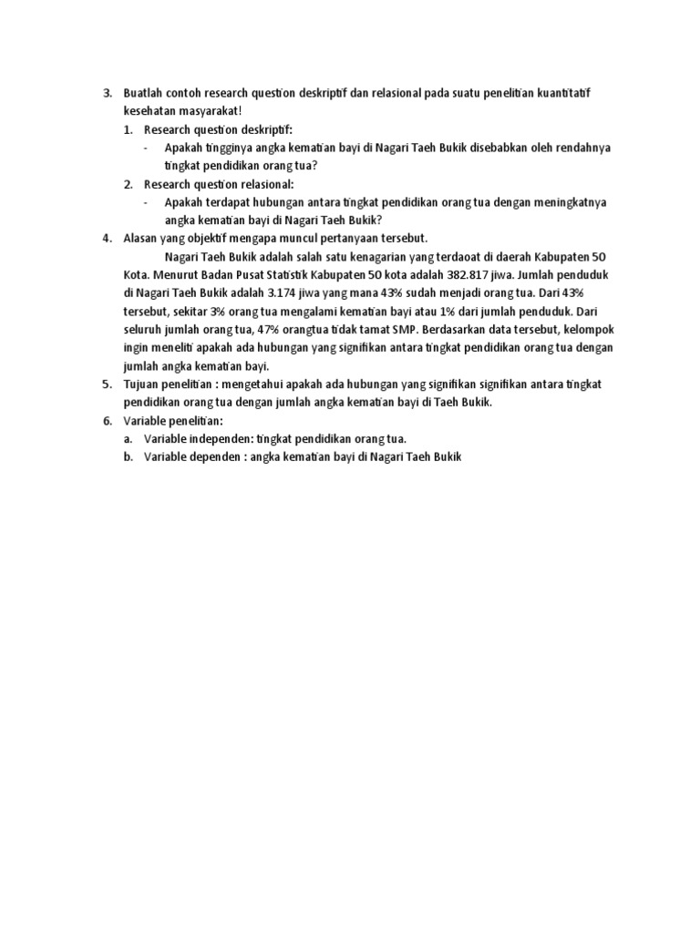 Buatlah Contoh Research Question Deskriptif Dan Relasional Pada Suatu ...