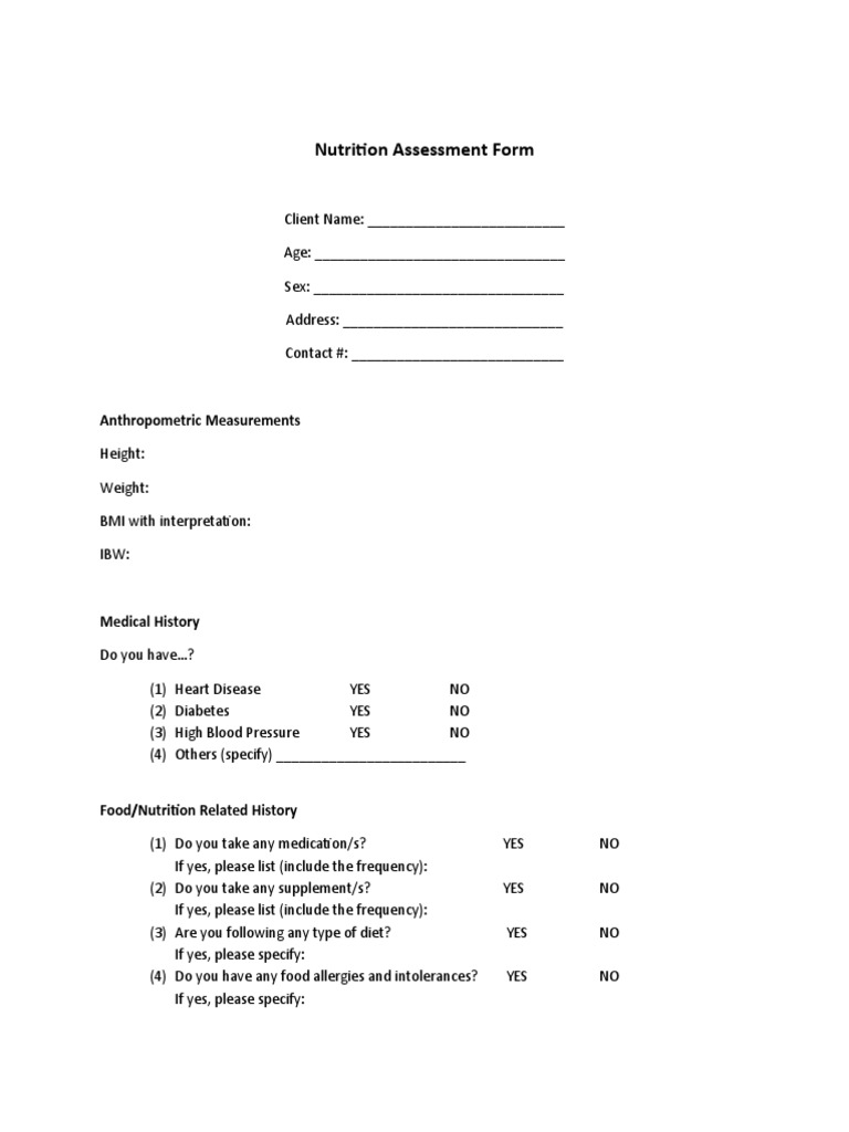 Nutrition Assessment Form | PDF