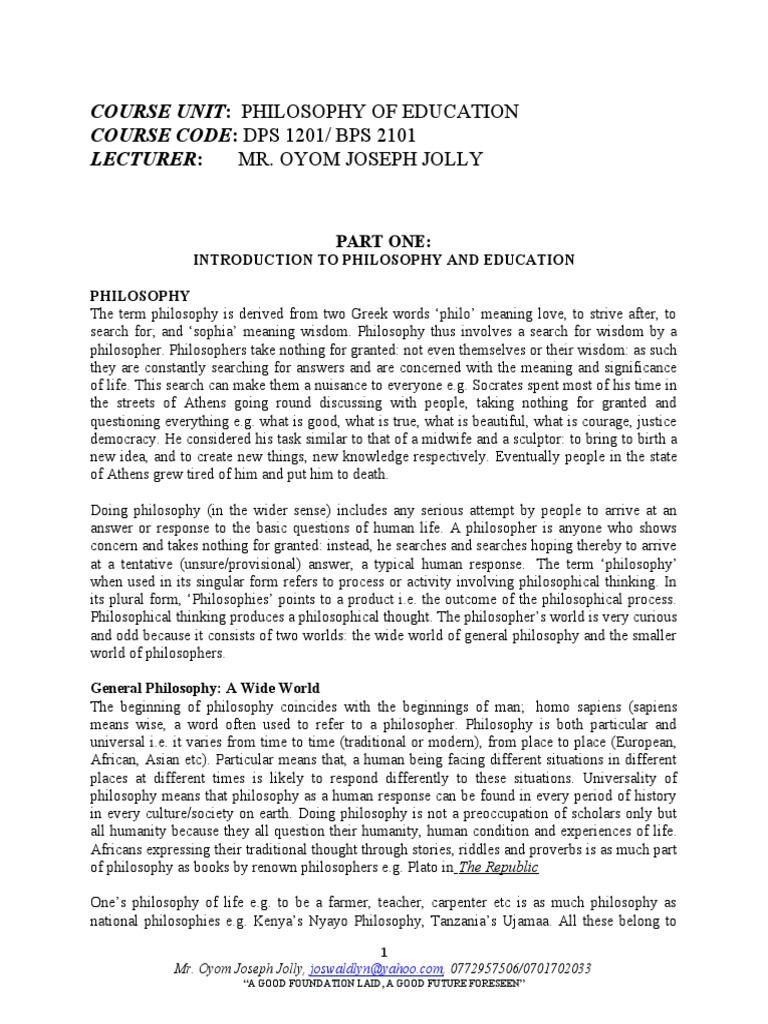 Philosophy of Education - Lecture Notes | Download Free PDF | Value ...