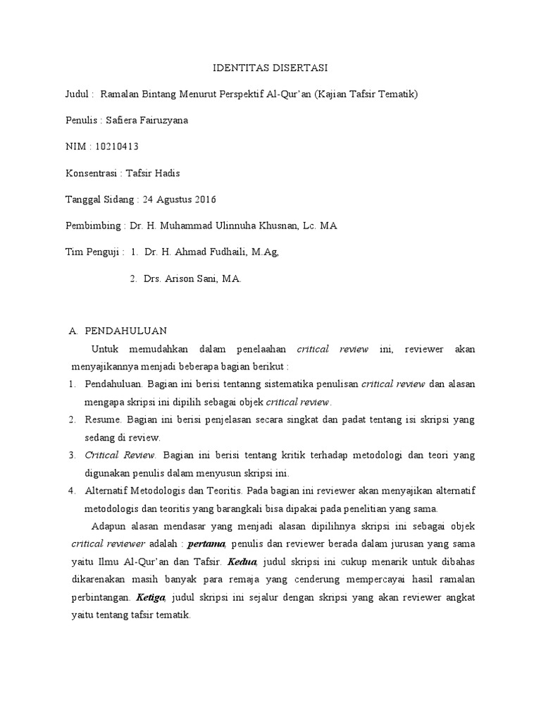 Review Skripsi Tafsir Tematik Ramalan Bintang | PDF