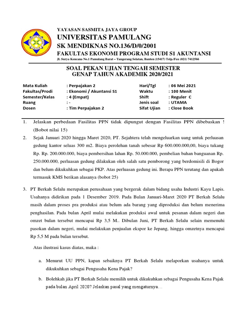 Soal Uts Perpajakan 2 Reg C Modul 2 | PDF