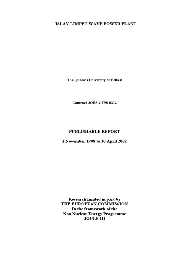 Islay LIMPET Wave Power Plant Report | PDF | Electric Generator ...