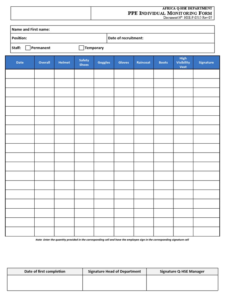 PPE Individual Monitoring Form | PDF