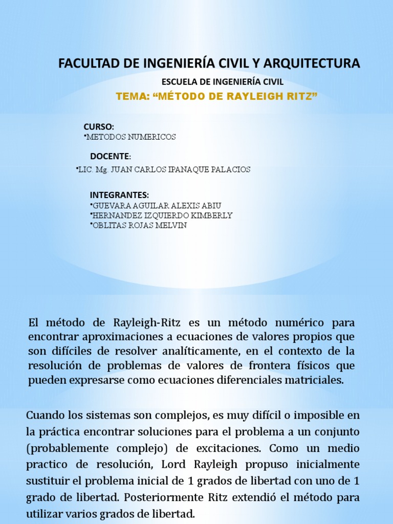Método de Rayleigh-Ritz en Vibraciones | PDF | Análisis numérico ...