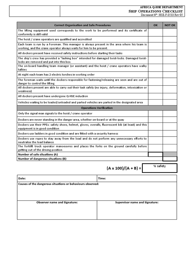 Ship Operations Checklist | PDF | Stevedore | Crane (Machine)