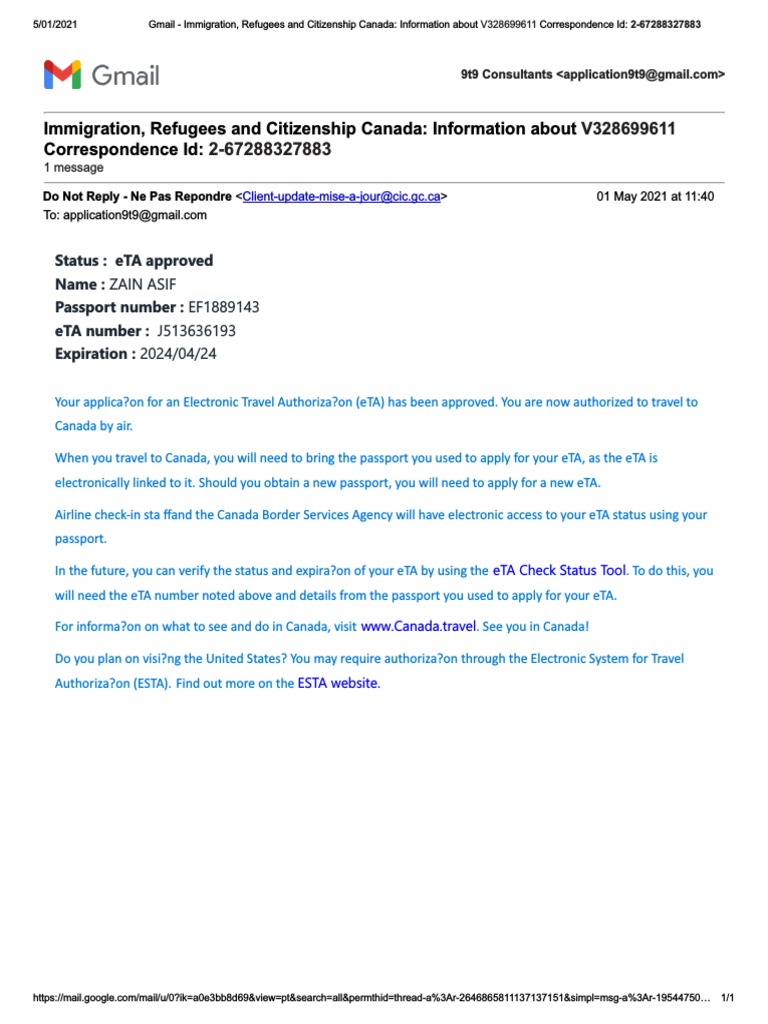 ZAIN ASIF Gmail - Immigration, Refugees and Citizenship Canada | PDF ...