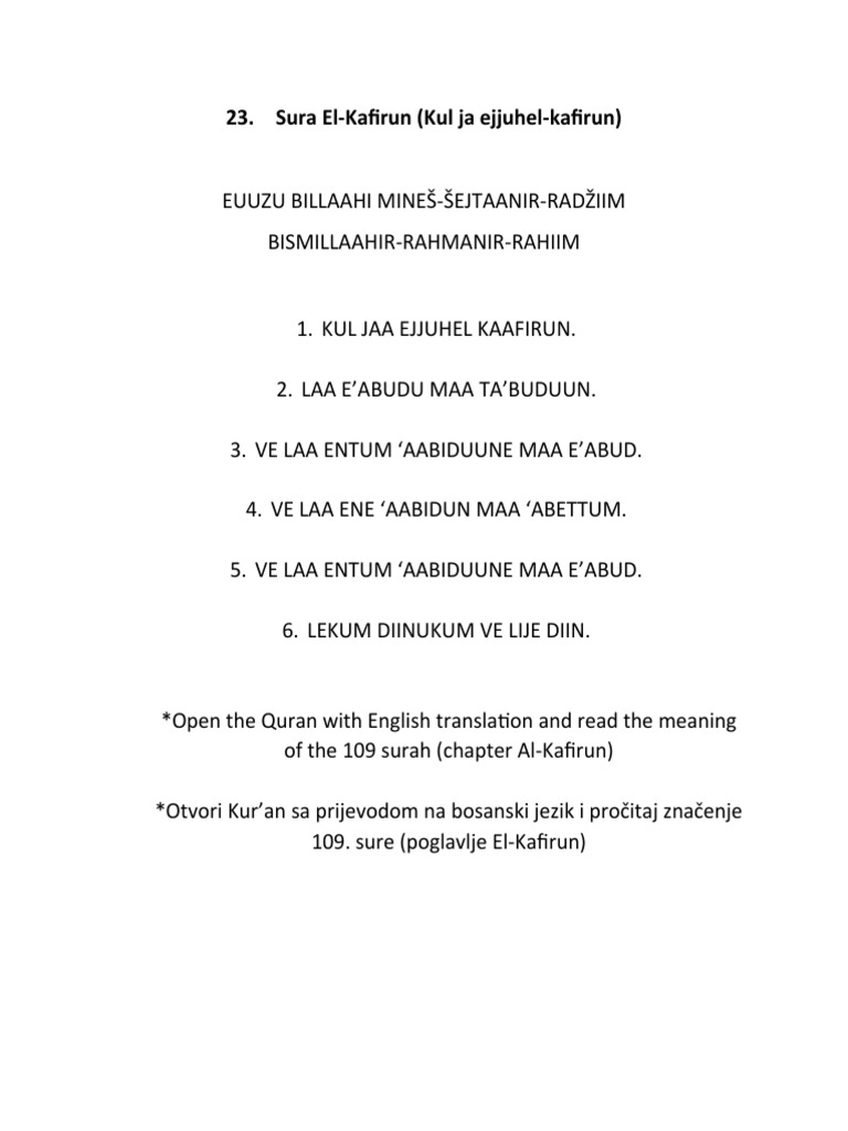 Surah Kafiroon In English