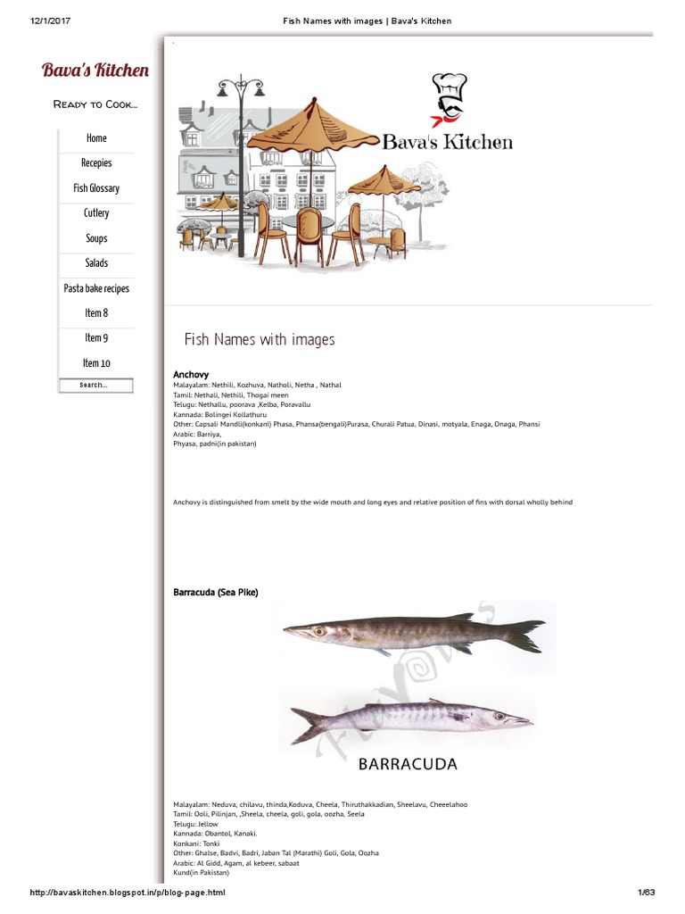 Fish Names With Images - Bava's Kitchen | PDF | Aquatic Animals | Fish