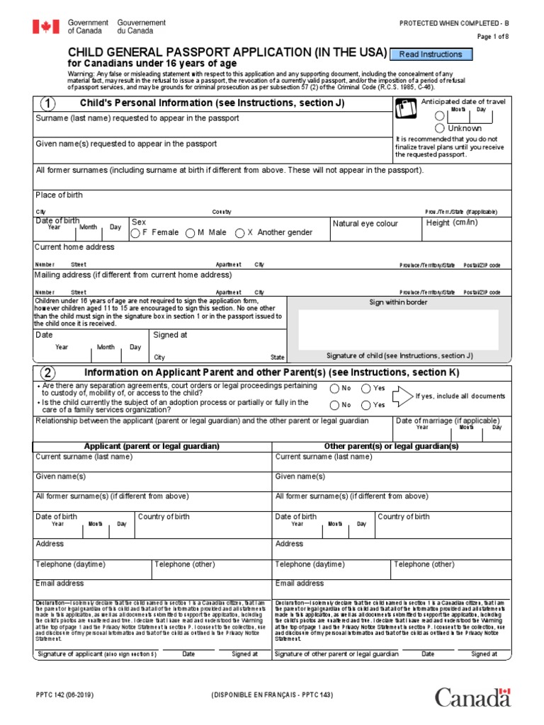 Child General Passport Application (In The Usa) : For Canadians Under ...
