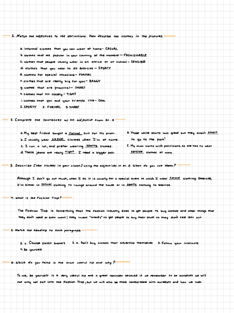 Describing Clothes: Exercises & Tips | PDF | Fashion | Languages