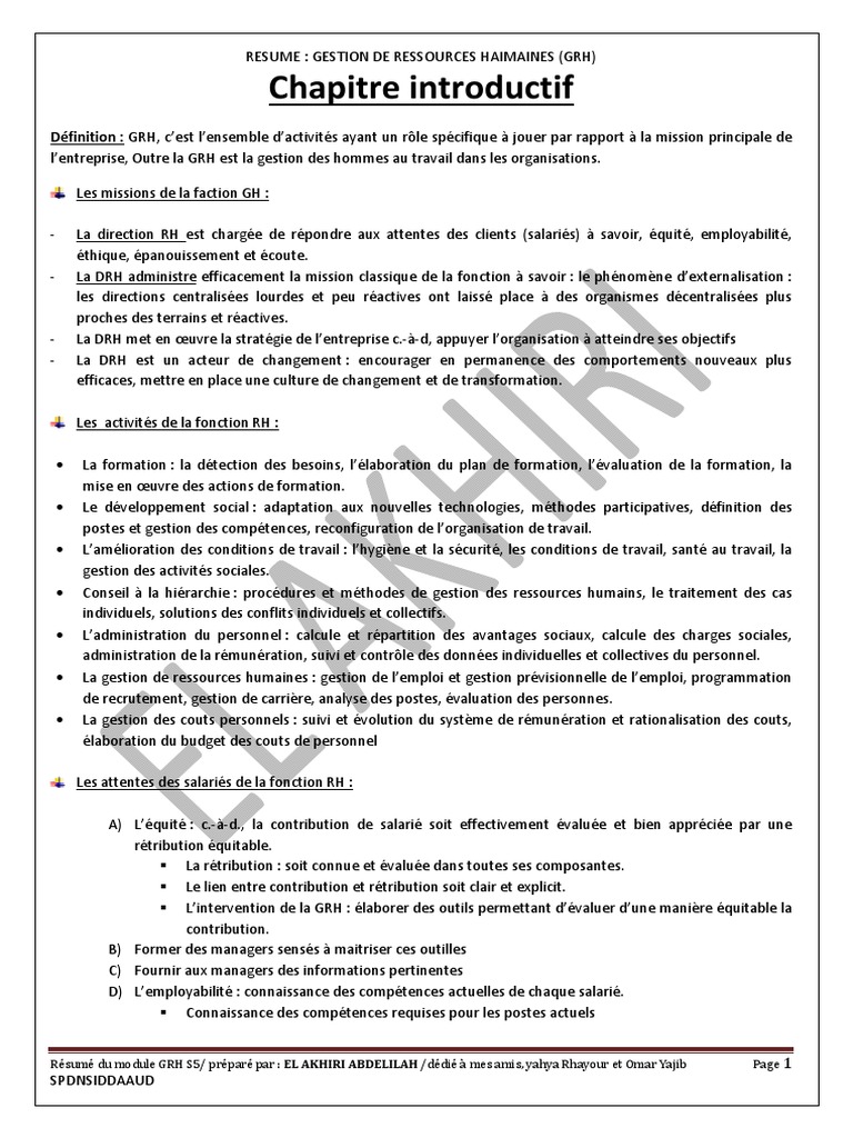 GRH Resume - Oubrahimi | PDF | Gestion des ressources humaines | Recrutement
