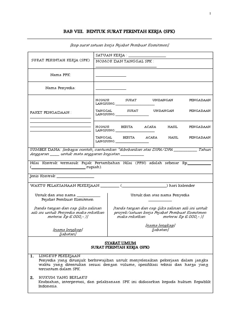 Contoh Surat Perintah Kerja (SPK) | PDF | Pengelolaan Keuangan & Uang