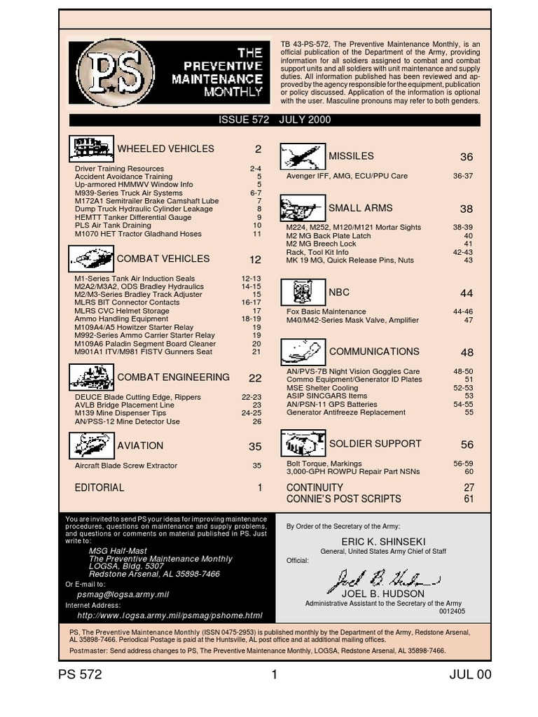 Missiles Wheeled Vehicles: PS 572 1 JUL 00 | PDF | Humvee | Equipment