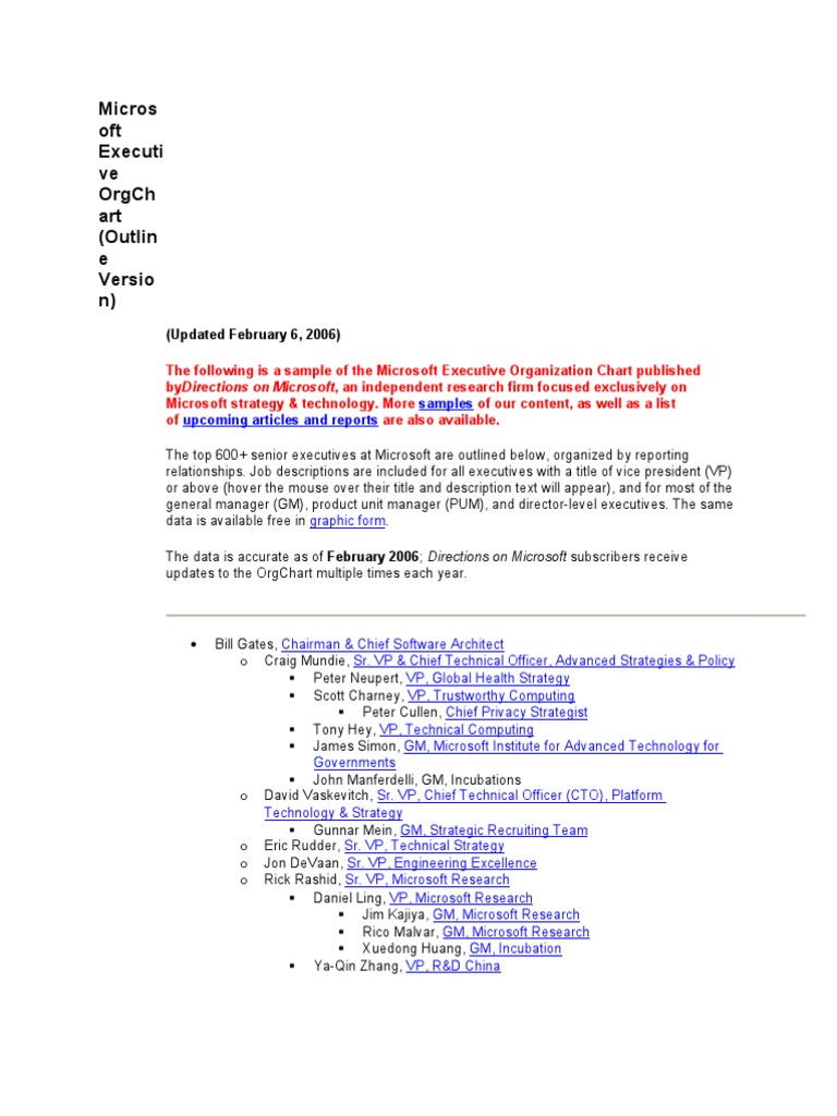 Microsoft Org Structure | PDF | Msn | Microsoft Visual Studio