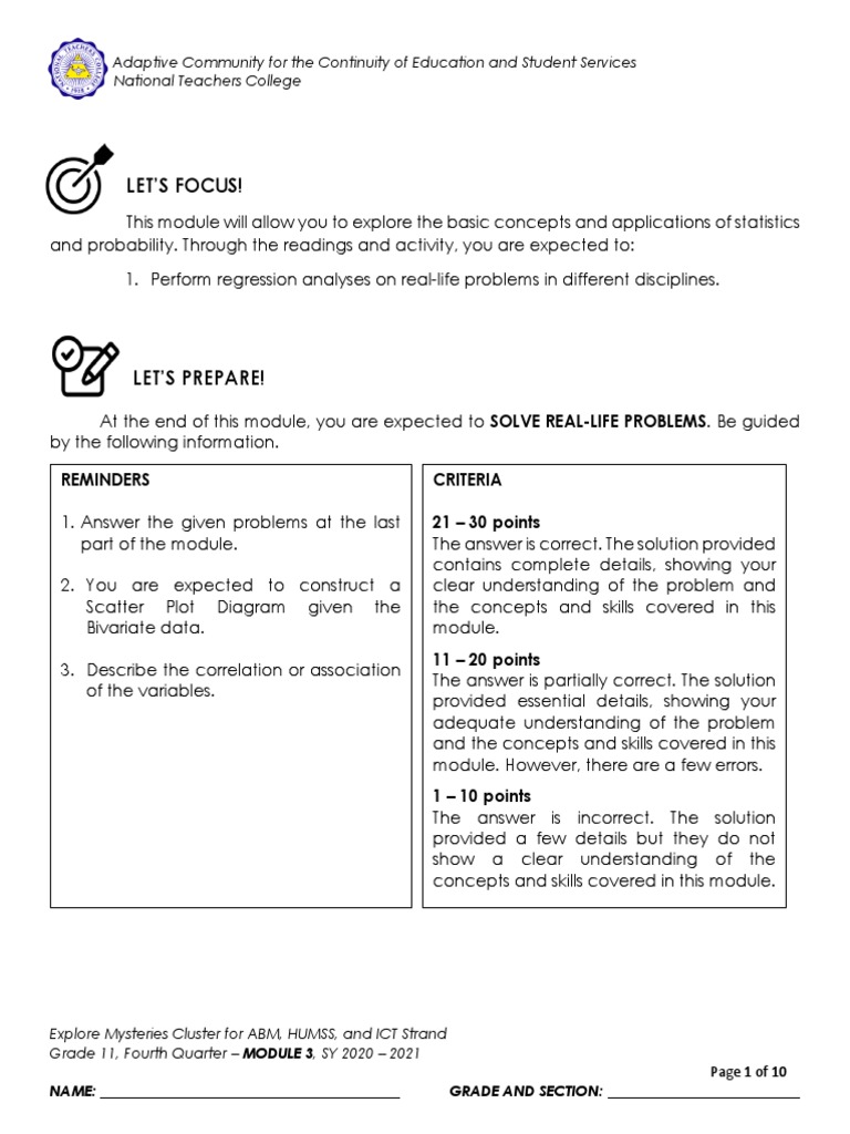 Module-3-Quarter-4 Cluster E G11 ABM HUMSS ICT ProbAndStats-1 | PDF ...
