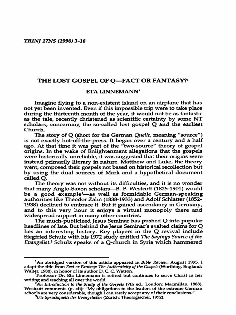 The Lost Gospel of Q-Fact or Fantasy | PDF | Paul The Apostle | Gospels