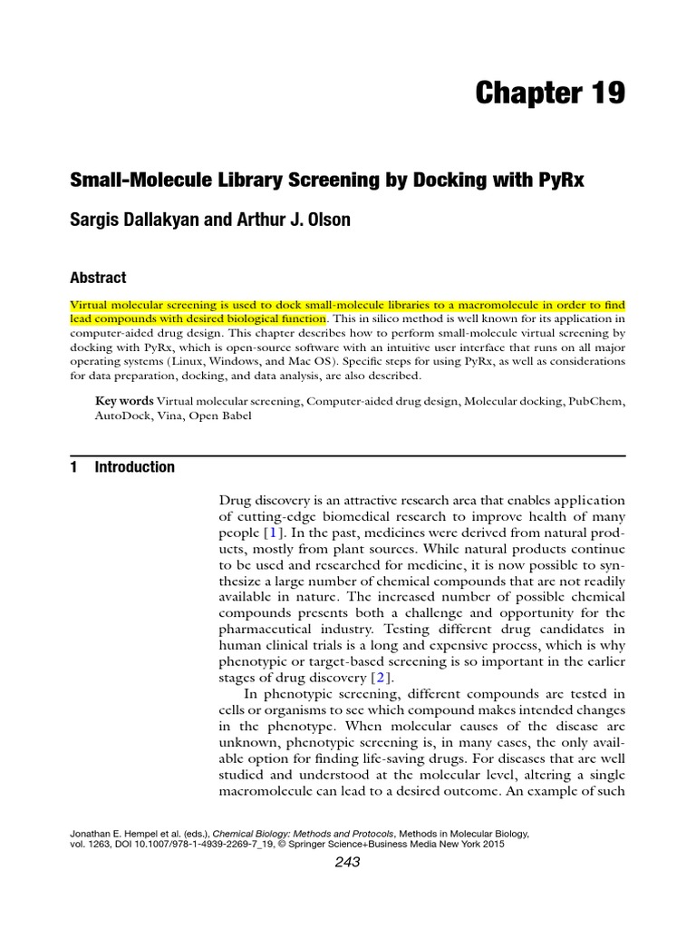 Small-Molecule Library Screening by Docking With Pyrx: Sargis Dallakyan ...