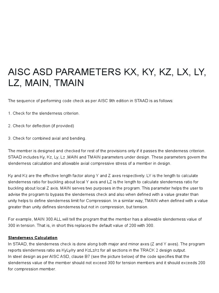 AISC ASD PARAMETERS KX, KY, KZ, LX, LY, LZ, MAIN, TMAIN - STAAD PRO ...