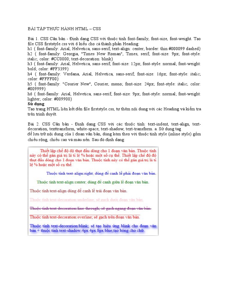 Bai Tap Thuc Hanh CSS Can Ban | PDF