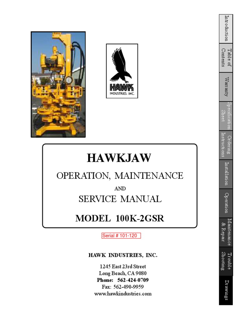 Hawkjaw Sr. Manual 100K-2GSR Serial Numbers 101 To 120 | PDF | Nut ...