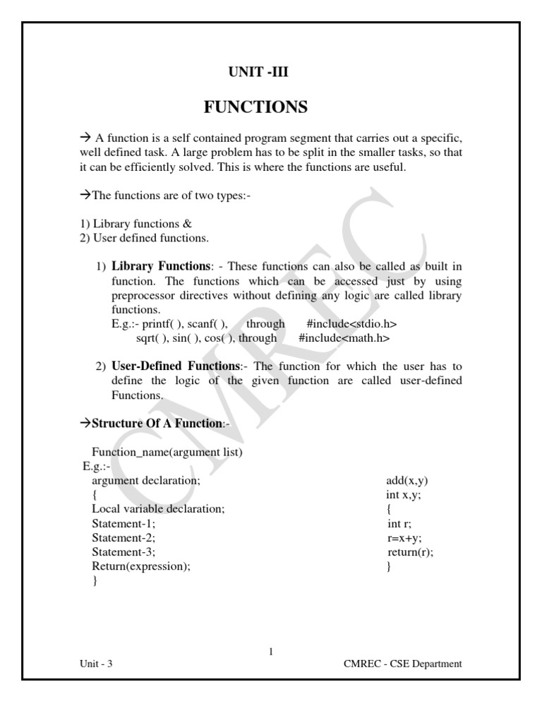Functions in C: Types, Structure, Prototyping, and Parameter Passing ...