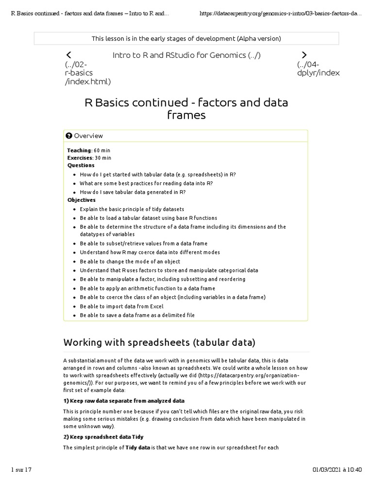 R Basics Continued - Factors and Data Frames - Intro To R and RStudio For Genomics | PDF | Comma ...